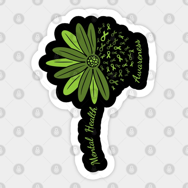 Mental Health Awareness Green Ribbon Sunflower - Mental Health Awareness - Sticker | TeePublic
